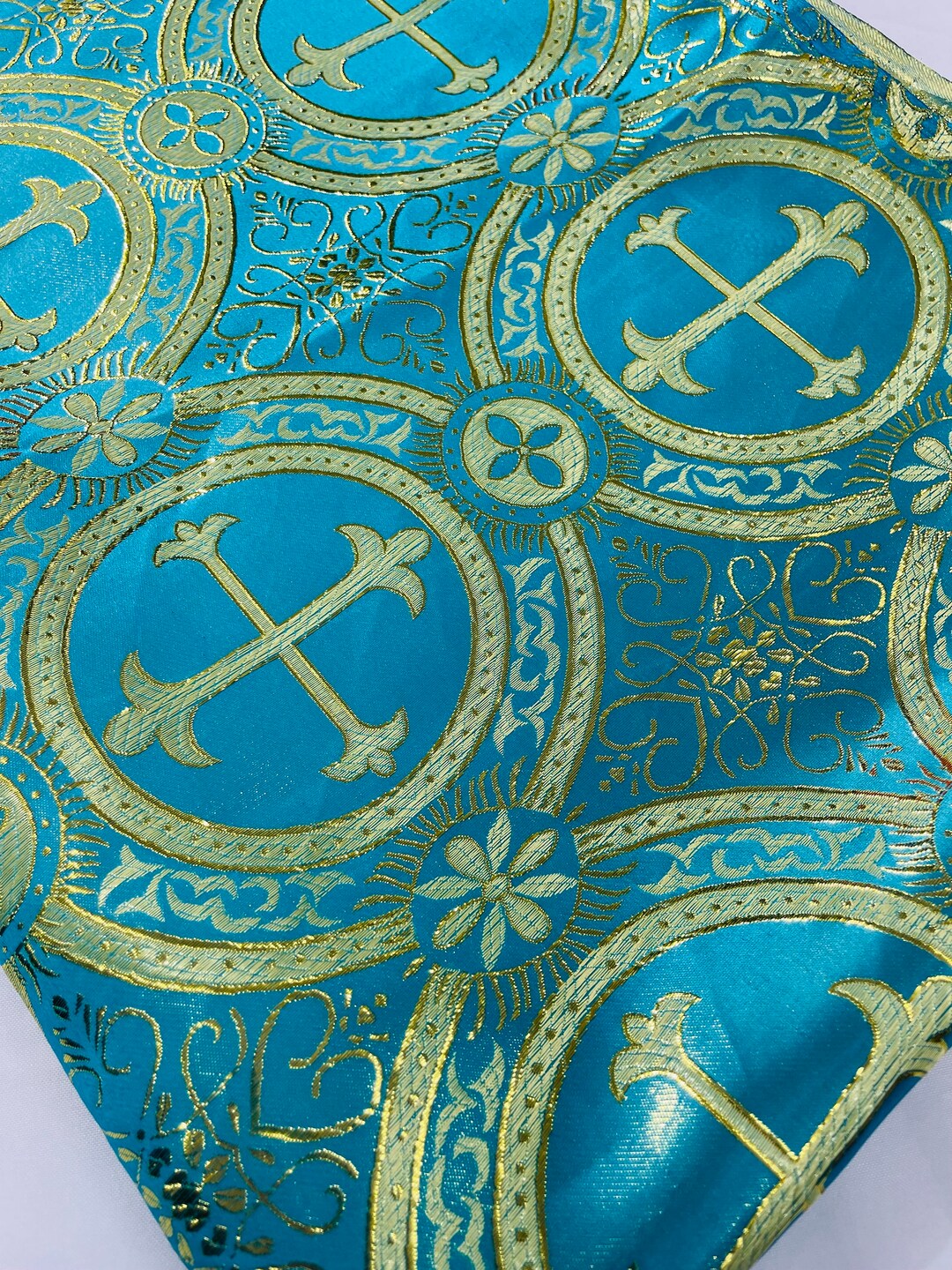 Turquoise/gold Religious Brocade | Liturgical Fabric | Ecclesiastical ...