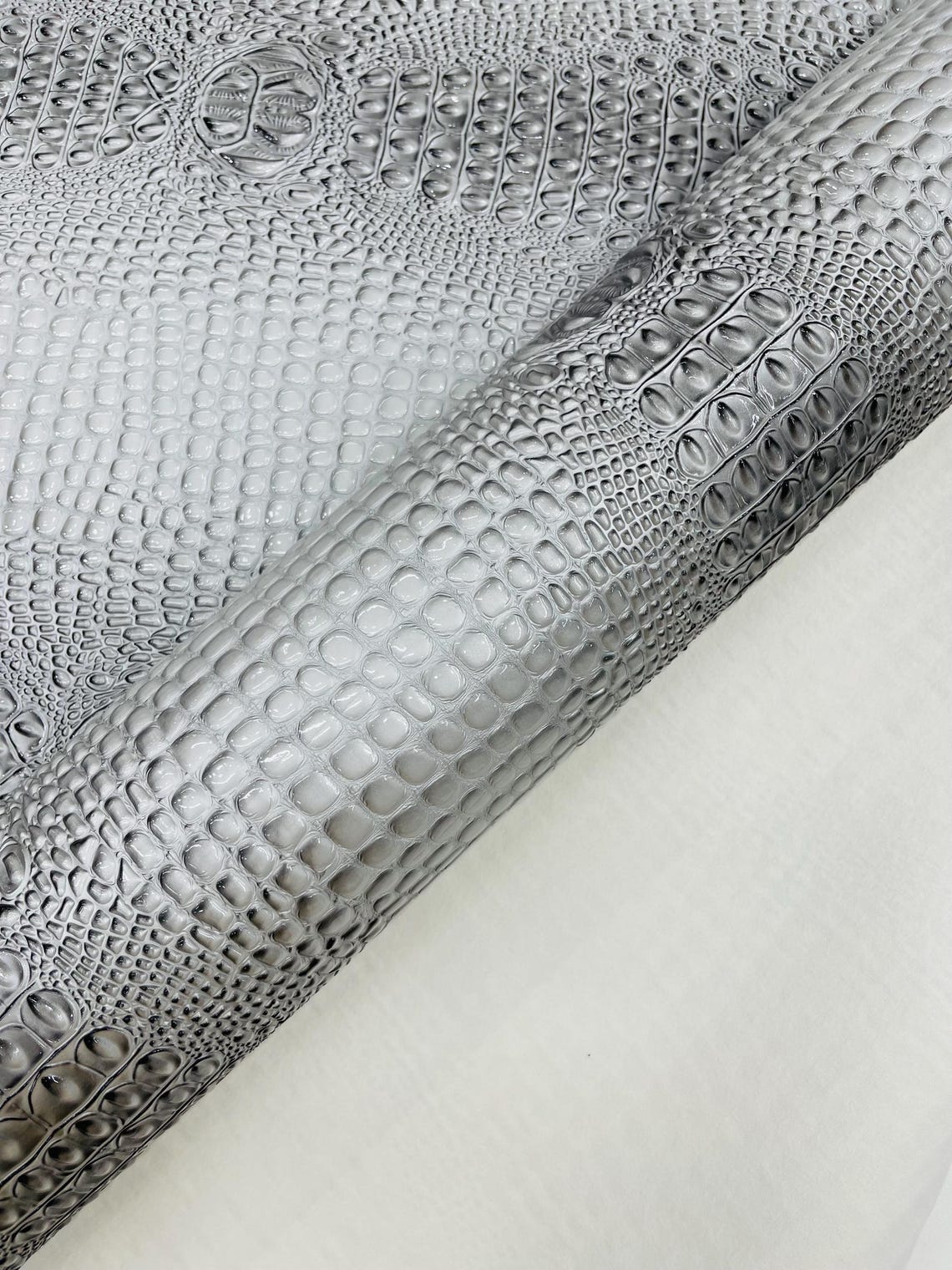 Mercury Silver Gator Embossed Vinyl Fabric: Crocodile Faux Leather ...