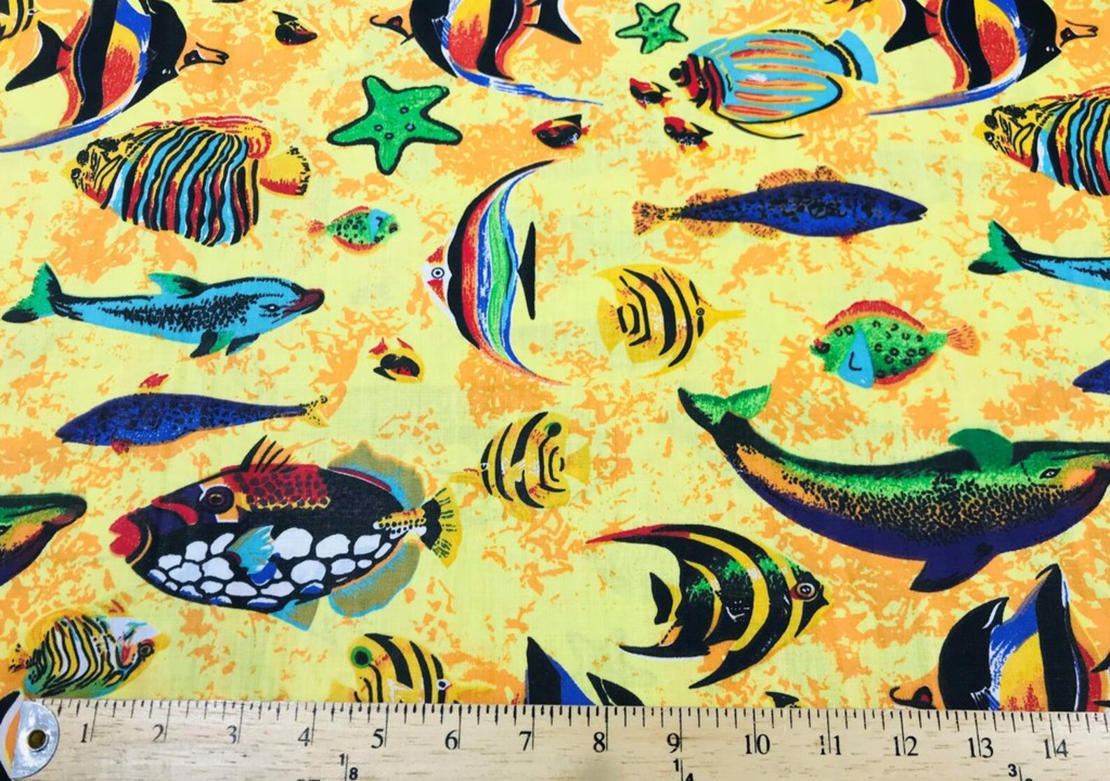 Mia's Fabrics Inc Yellow Fish Tank Aquarium Printed Poly - Etsy