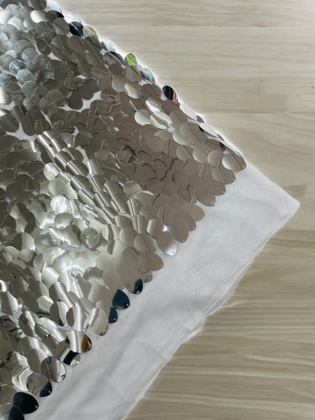Silver Jumbo Sequins Oval Sequin Paillette, by the Yard - White Mesh ...