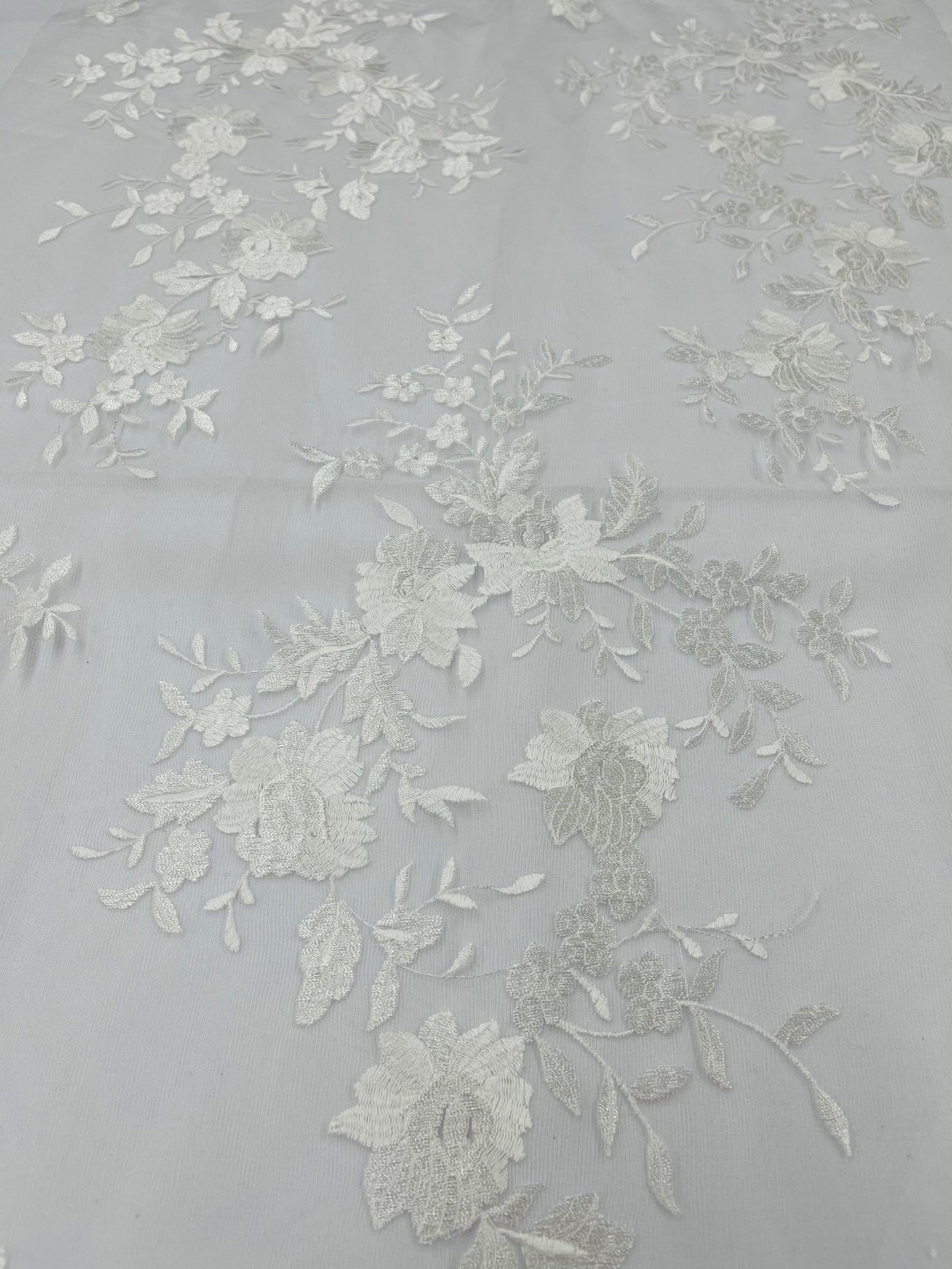 Ivory Damask Embroidered Mesh Lace Fabric, Bridal Wedding Dress Lace - Etsy