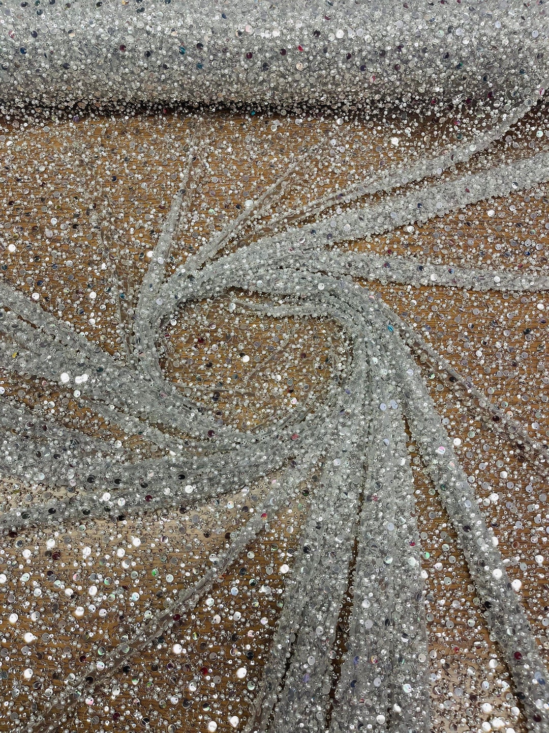 Silver Embroidery Beaded Sequin Fabric, Beaded Mesh Lace by the Yard - Etsy