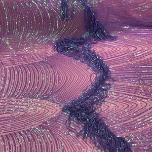 Iridescent Lilac Fringe Sequins on Mauve Mesh, Fringe Design ...