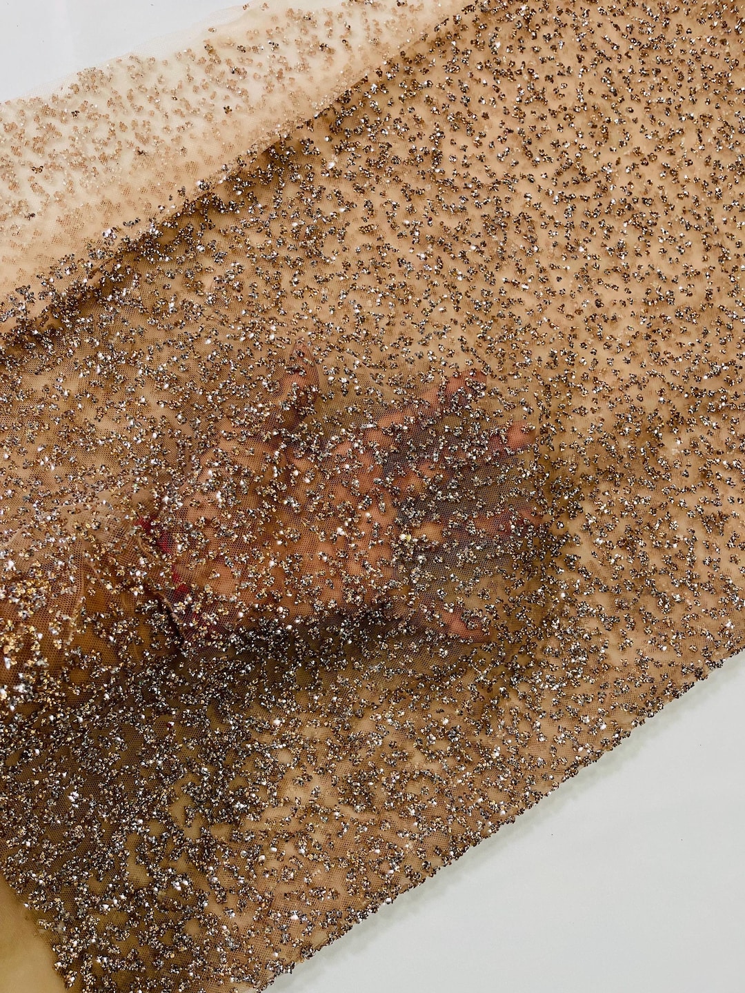 Rose Gold Rhinestones Glitter Fabric on a Mesh by the Yard, Ombre ...