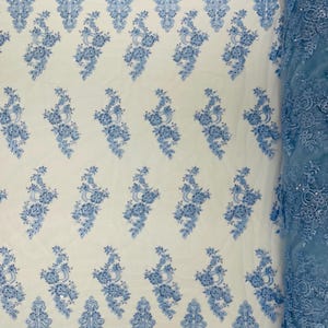 Baby Blue Embroidery Beaded Fabric With Sequin on a Mesh, Baby Blue ...