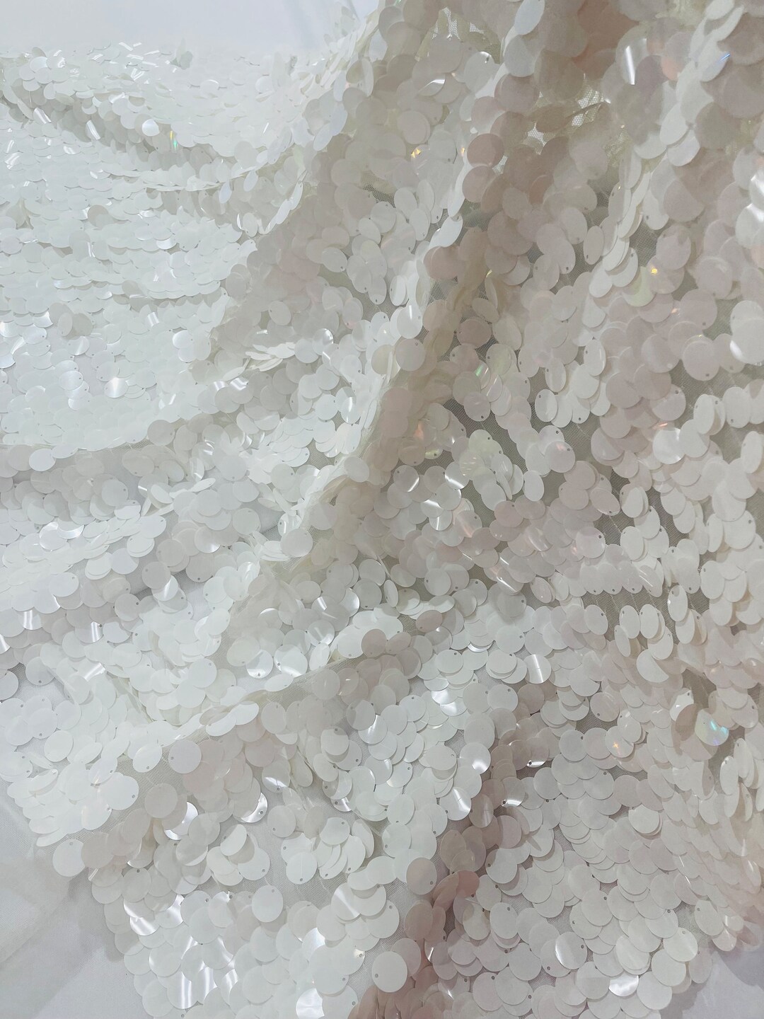 Matte White Round Sequin Paillette by the Yard, Mermaid Scale Round ...