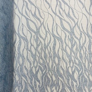 Baby Blue Flame Beaded Fabric | by the Yard | Bridal Wedding Beaded ...