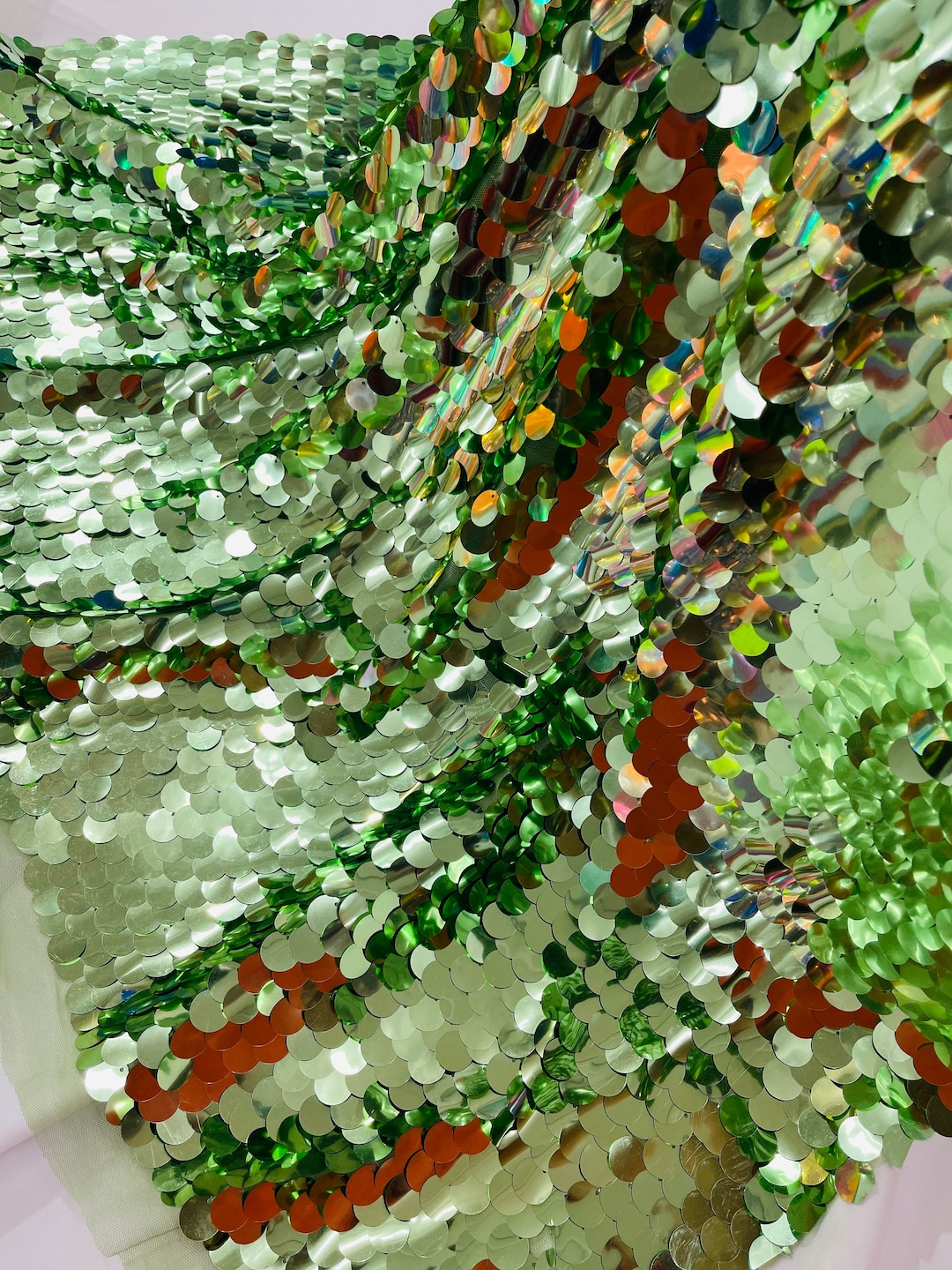 Sage Green Sequin Fabric: Mermaid Scale Mesh, Decorative Cover by the ...
