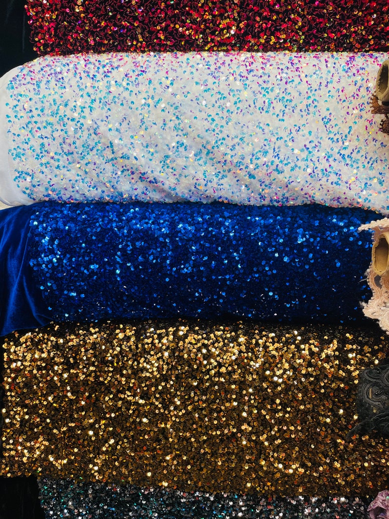 Red Sequin Stretch Velvet Fabric: 5mm Shining Sequins, 2-way Stretch ...