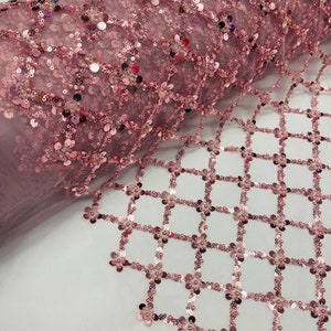Dusty Rose Geometric Pattern Bead Fabric, Embroidery Beaded Sequins ...