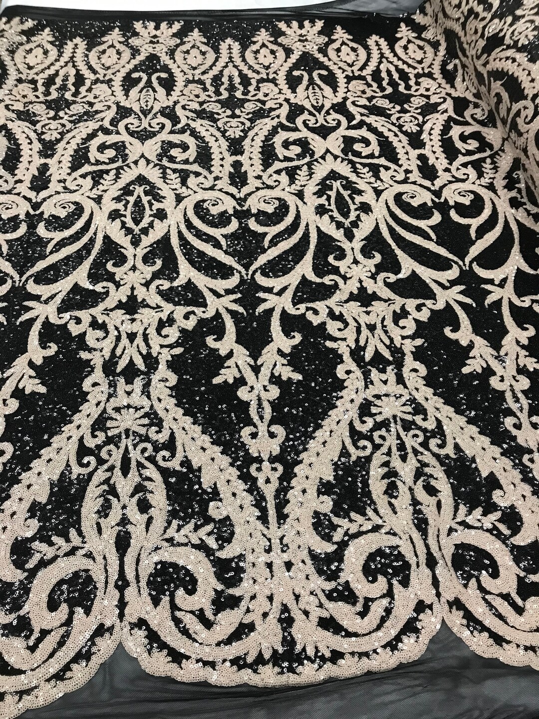 Two Tone Cream Sequins Lace Fabric on Mesh Damask Design - Etsy