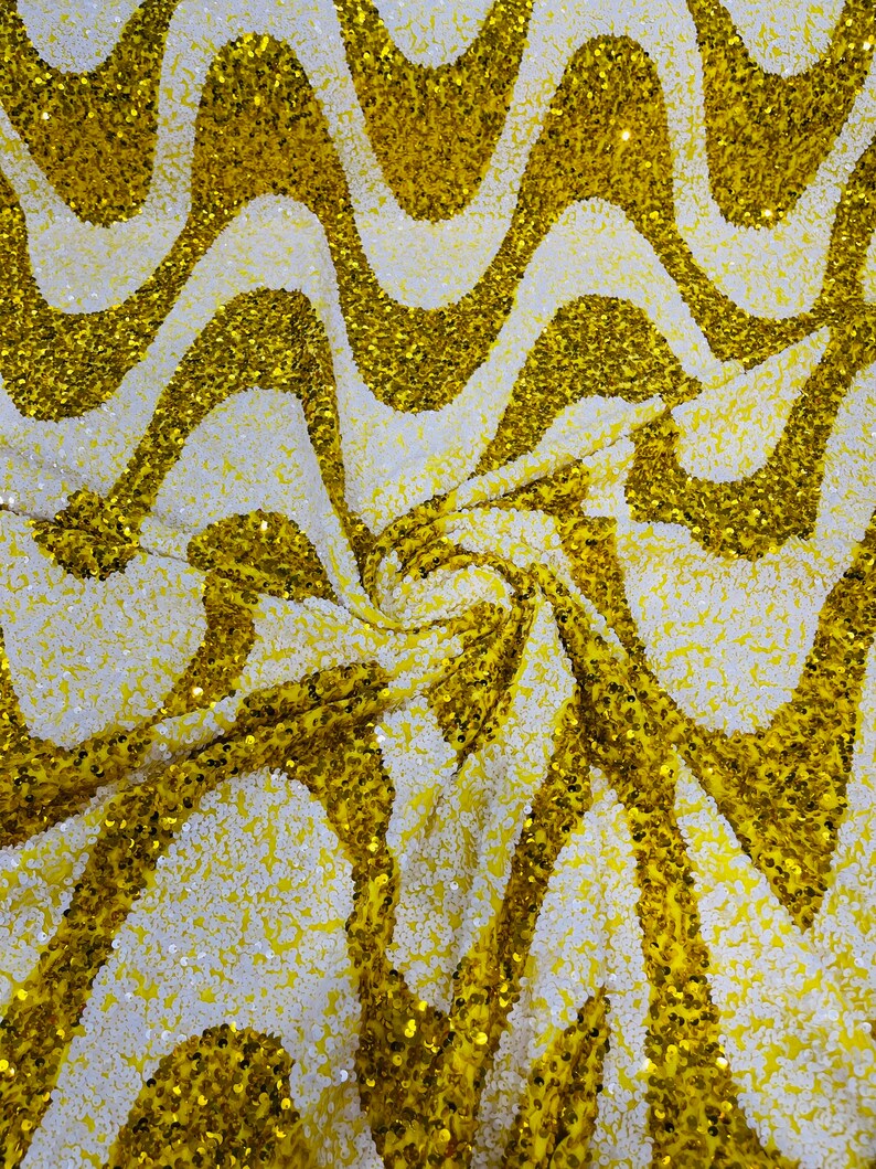 Yellow Sequin Stretch Velvet Fabric: Wavy Line Design, 5mm Sequins - Etsy