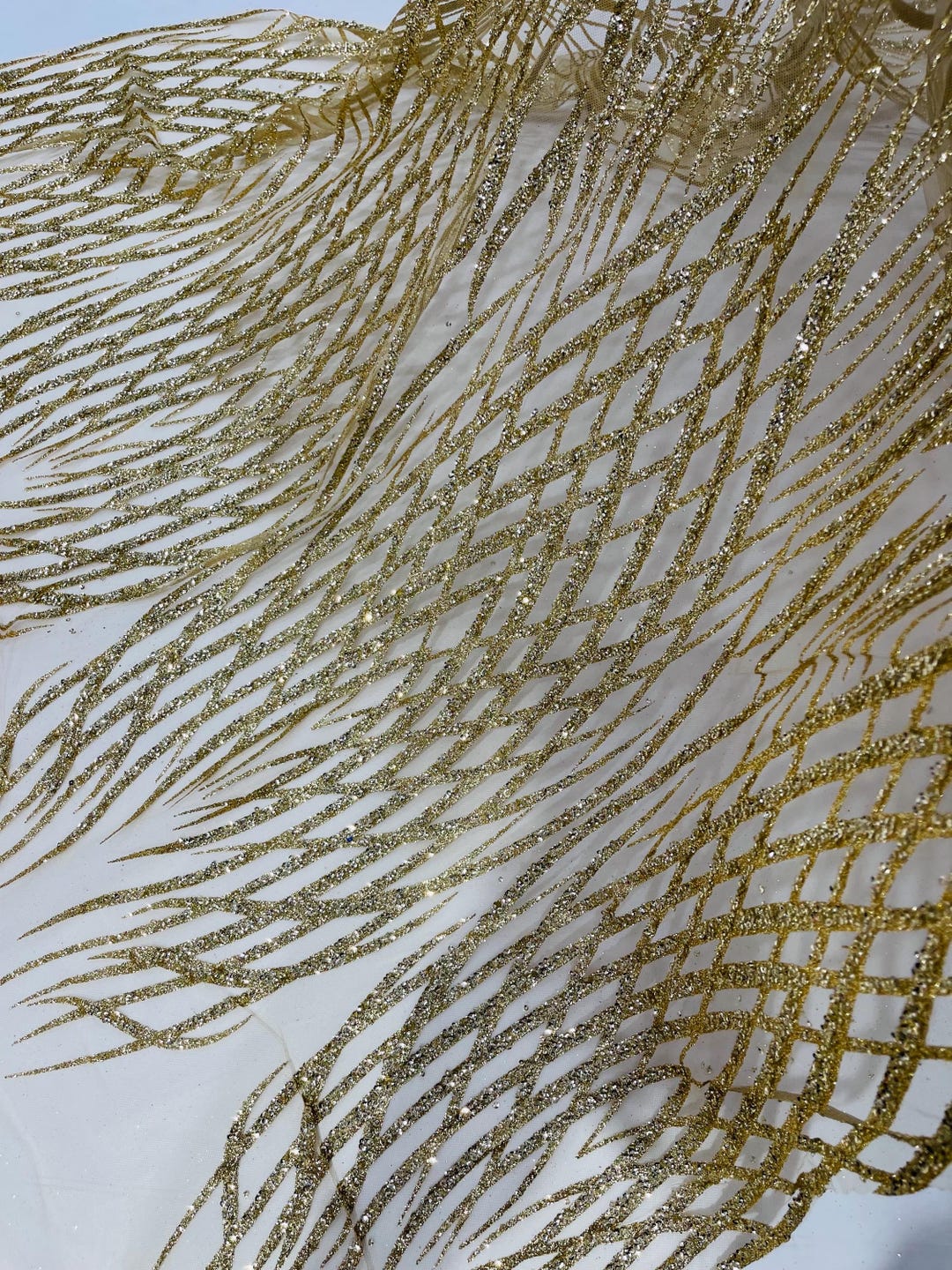 Gold Glitter Fabric on a Mesh by the Yard | Glitters Damask Fashion ...