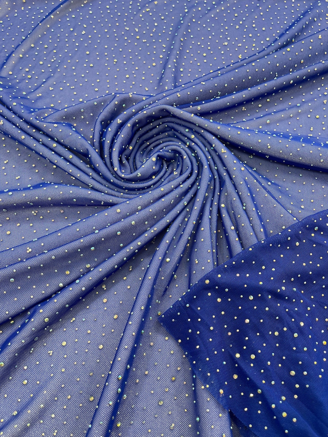 Royal Blue | AB Rhinestones Fabric on Royal Power Mesh Polyester ...