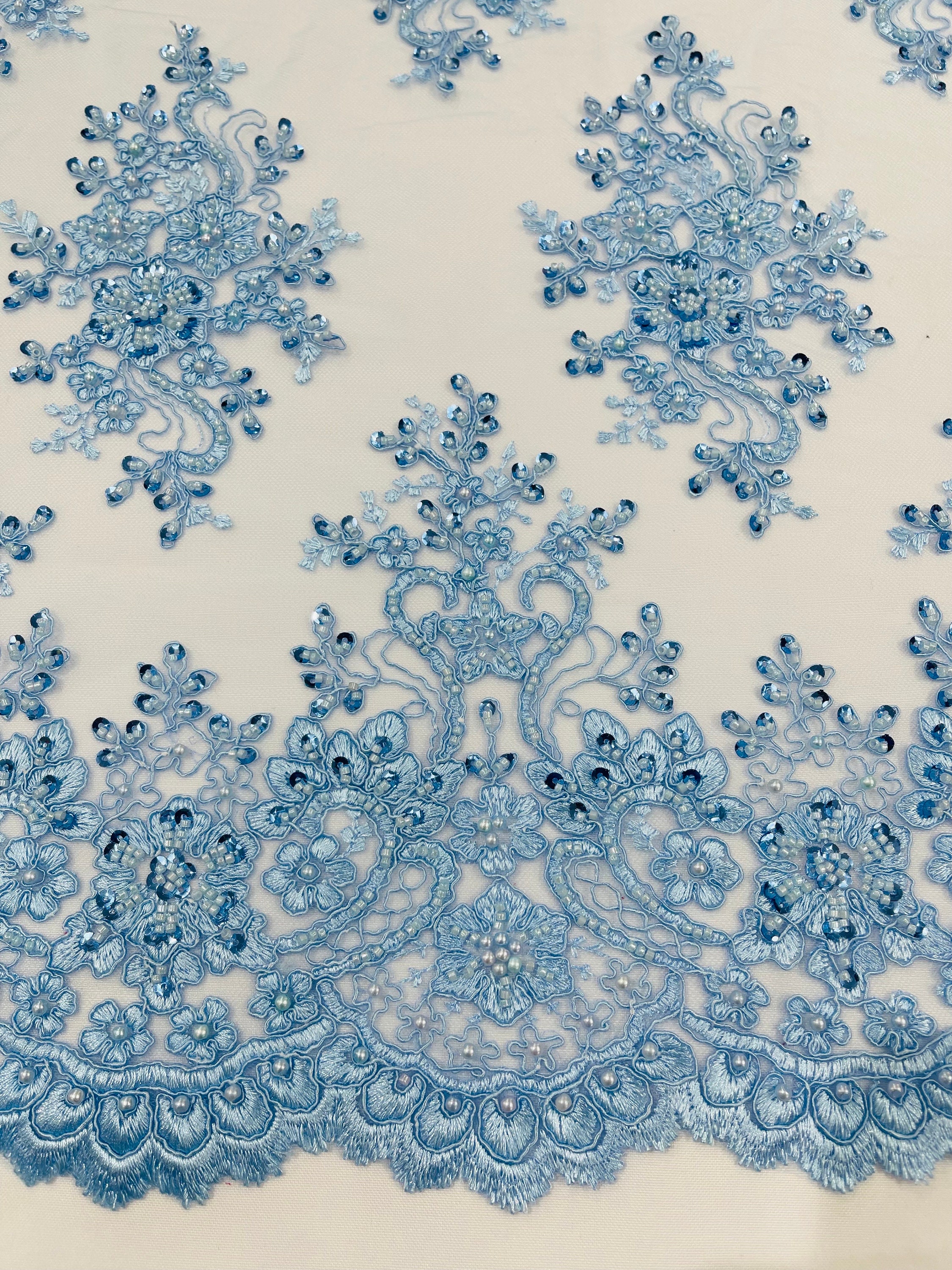 Isabela Desing | Baby Blue Embroidery Beaded Fabric With Sequin on a ...