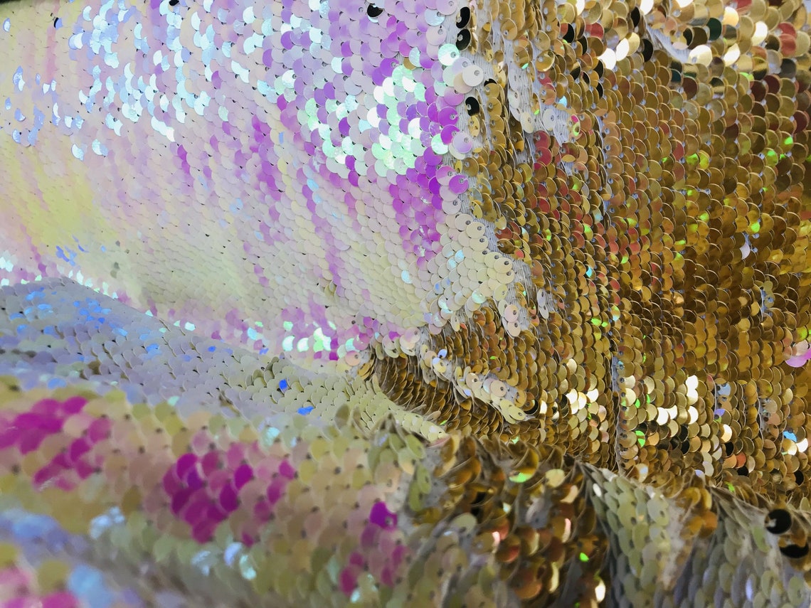 Iridescent Pink/gold Flip up Sequins Reversible 2-way Stretch - Etsy