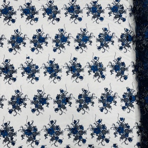 Navy Blue 3D Floral Beaded Embroidery Lace Fabric - Etsy