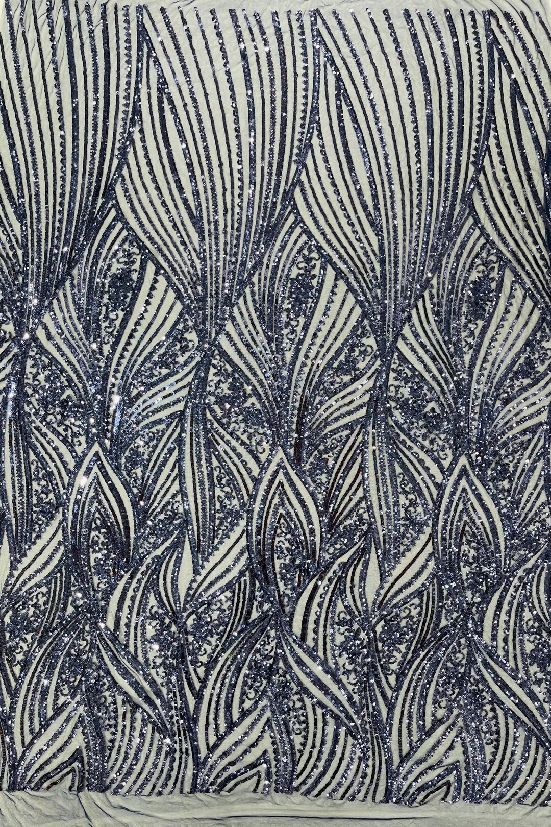 Navy Blue Sequins Fabric 4 Way Stretch on a Mesh | Embroidered Damask ...