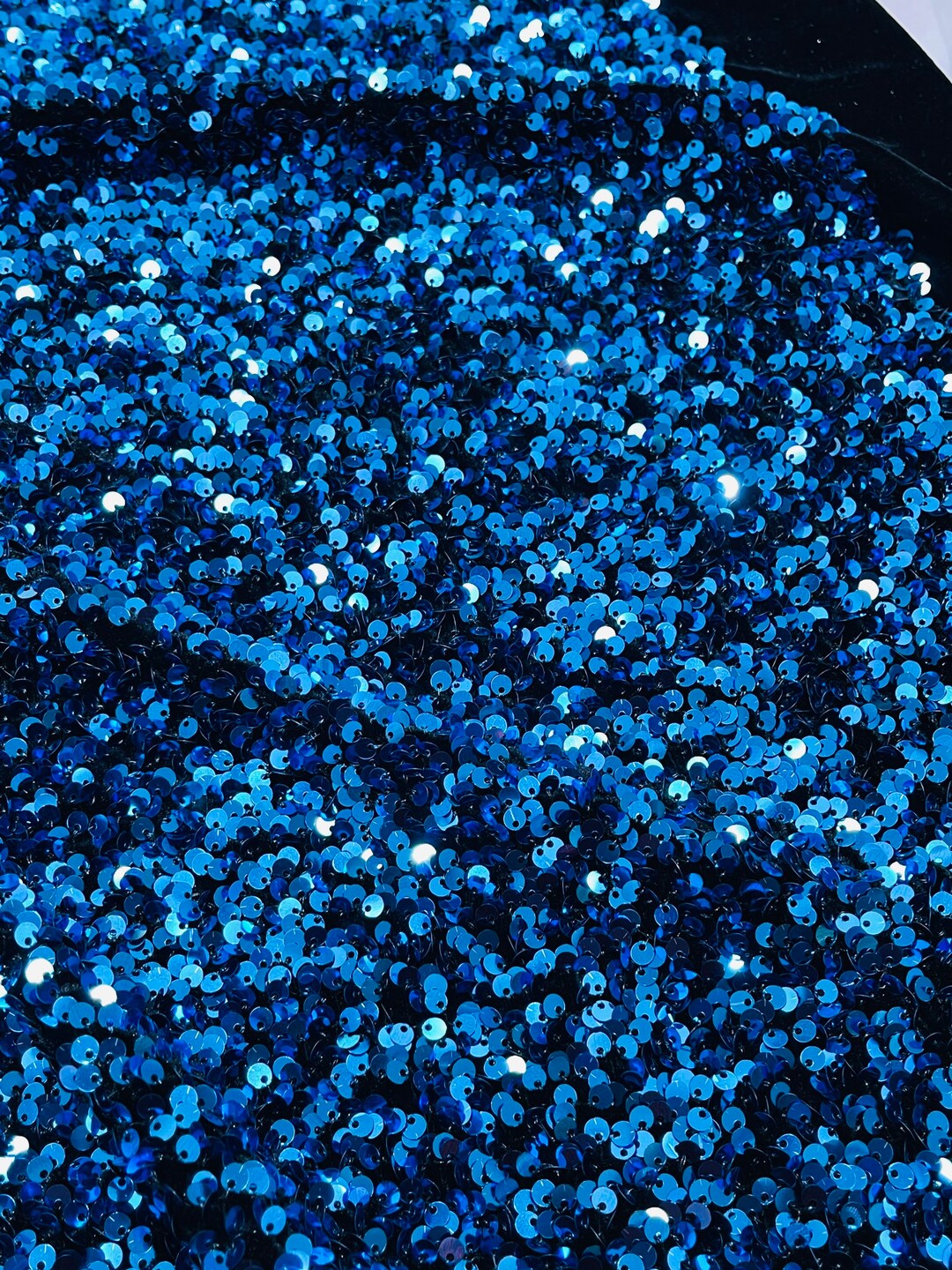 Turquoise Sequin Fabric on Black Stretch Velvet - by the Yard - All ...