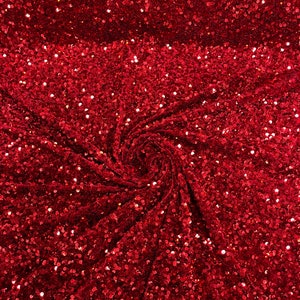 Red Sequin Velvet Fabric: Cranberry Stretch Velvet, 5mm Sequins - Etsy