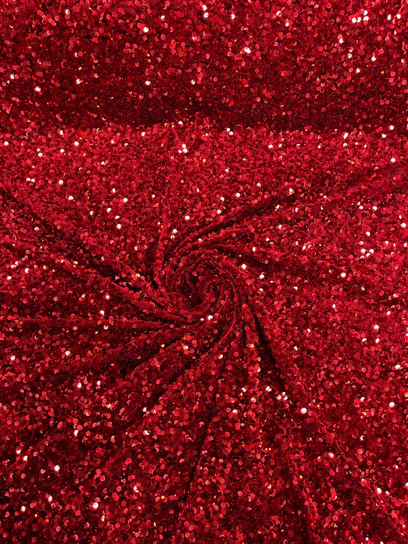 Red Sequin Velvet Fabric by the Yard on Cranberry Stretch - Etsy