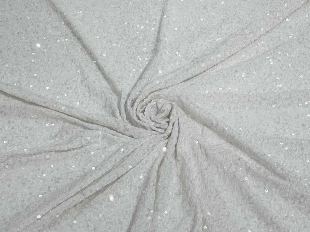 White Stretch Velvet Fabric: Clear 5mm Sequins, 2-way Stretch - Etsy