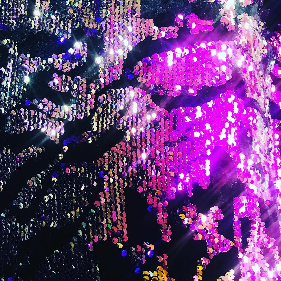 Iridescent Purple Sequin on Black Stretch Velvet With Luxury Reversible ...