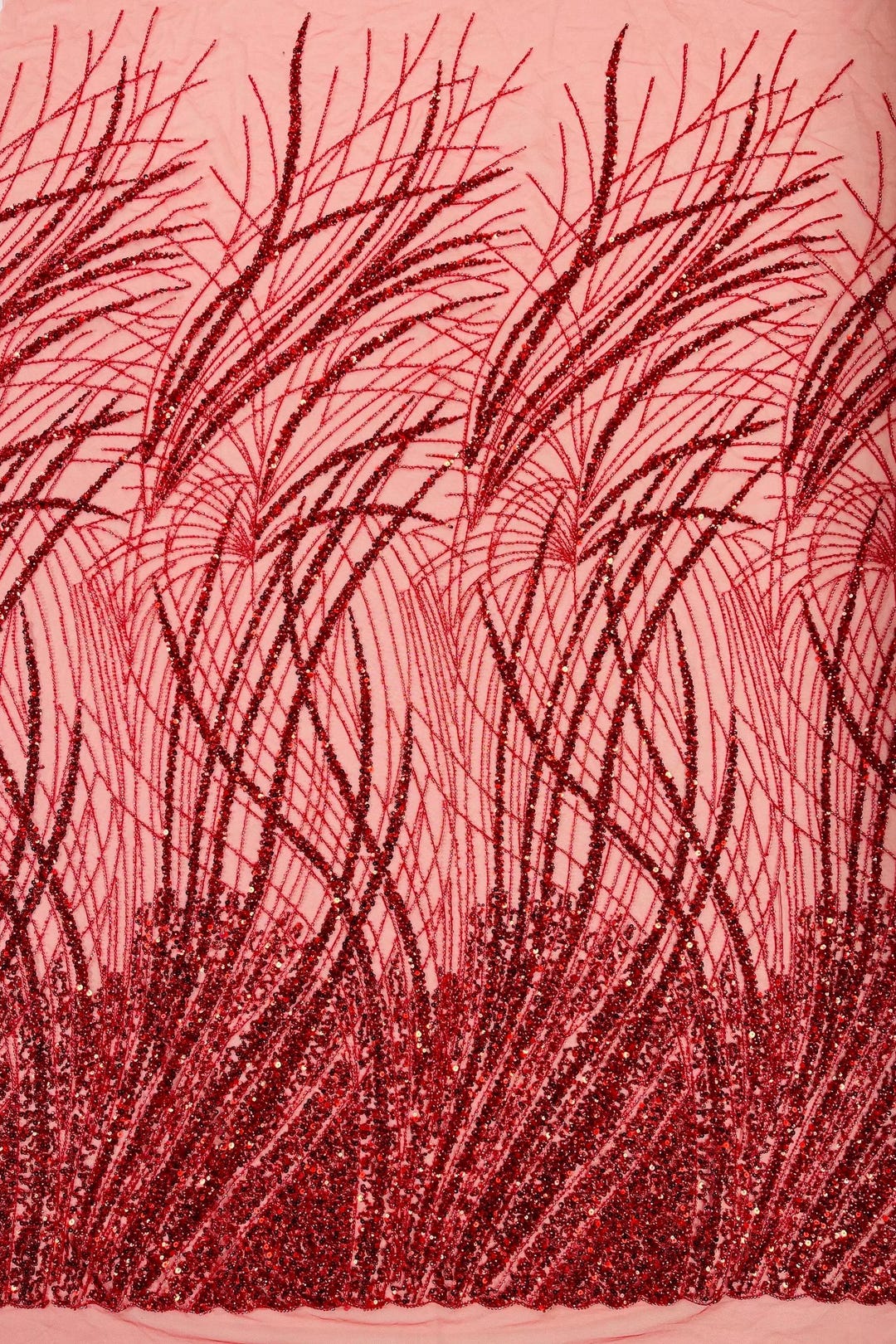 Red Beaded Fabric Sold by the Yard, Fashion Design Beads and Sequins ...