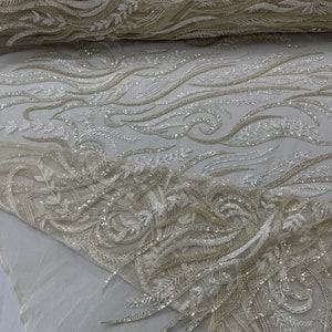 Clear Beaded Fabric by the Yard, Embroidered With Beaded Sequin on ...