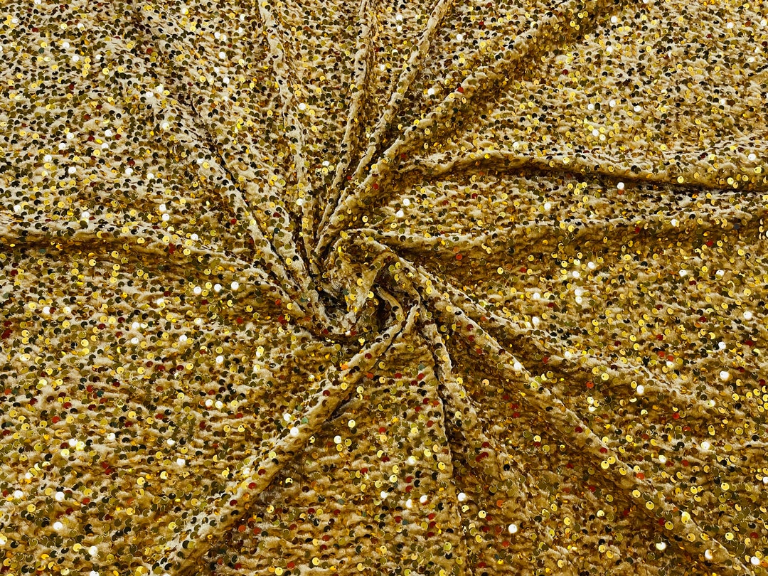 Gold Sequin on Light Gold Stretch Velvet With Partial Luxury Sequins ...