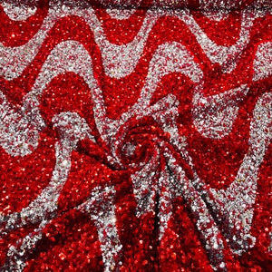 Stretch Velvet Sequins - Red / Silver Sequin on Stretch Velvet Fabric ...