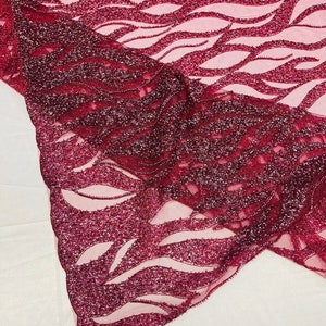Burgundy Fire Flame Design Beaded Fabric | by the Yard | Bridal Wedding ...