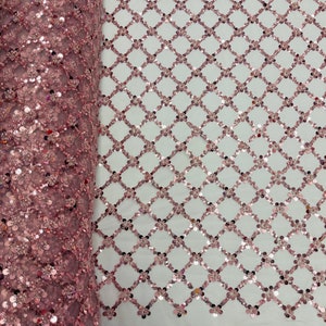 Dusty Rose Geometric Pattern Bead Fabric, Embroidery Beaded Sequins ...