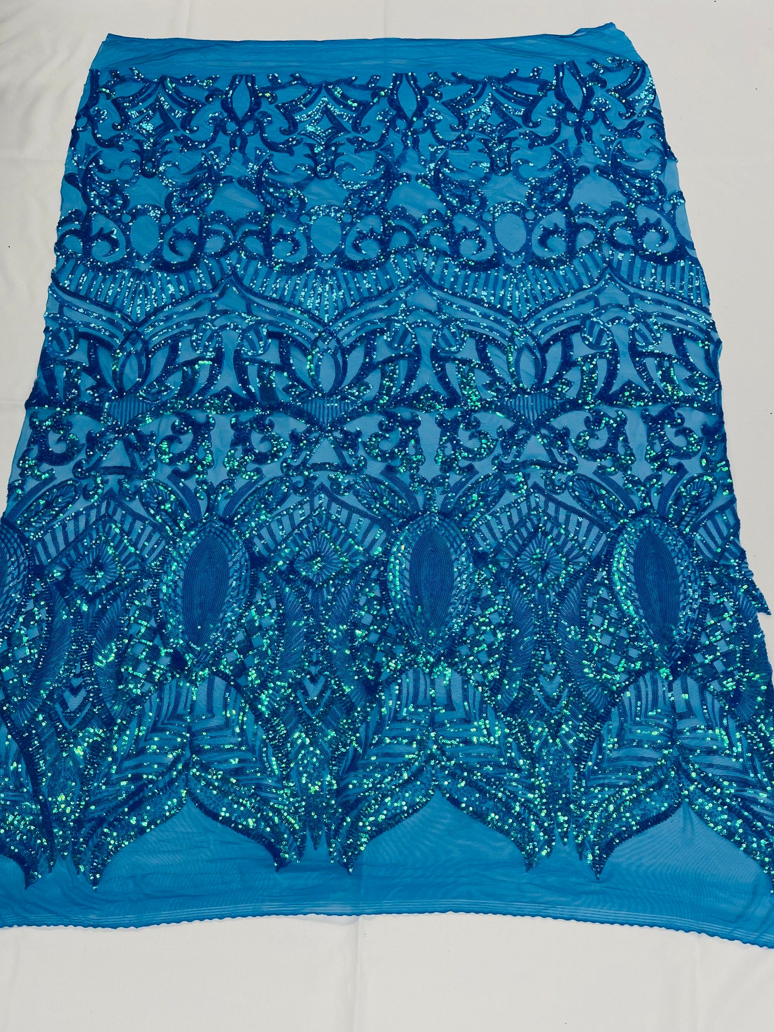 New Iridescent Turquoise Sequins on Mesh Royalty Design on a - Etsy