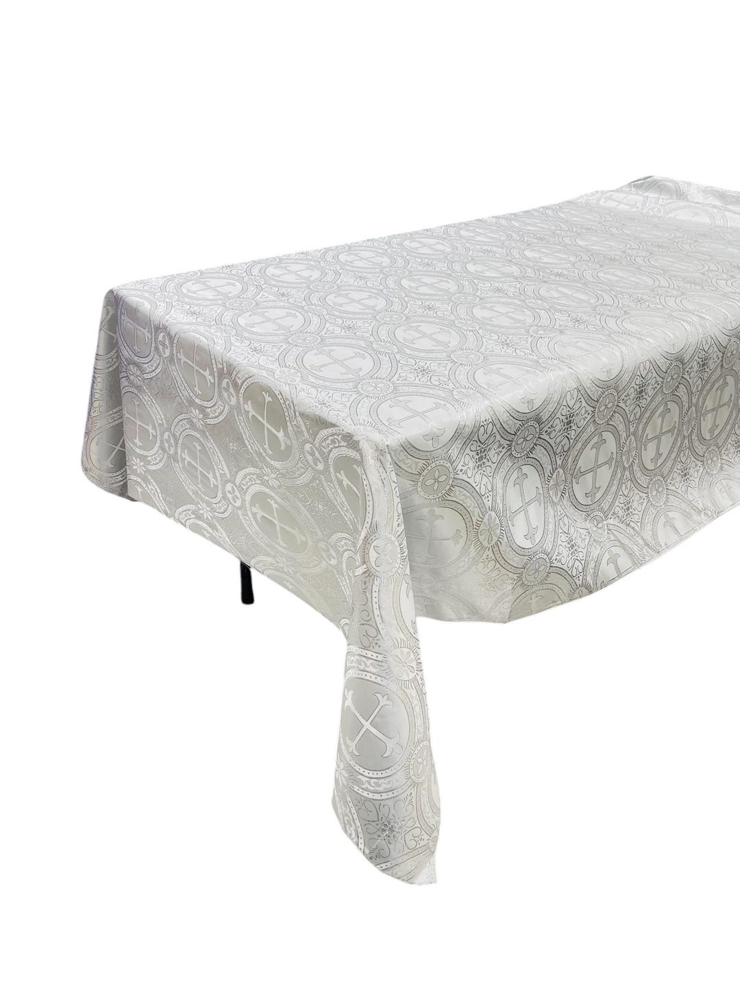 White Silver Religious Brocade Tablecloth - Liturgical Fabric ...