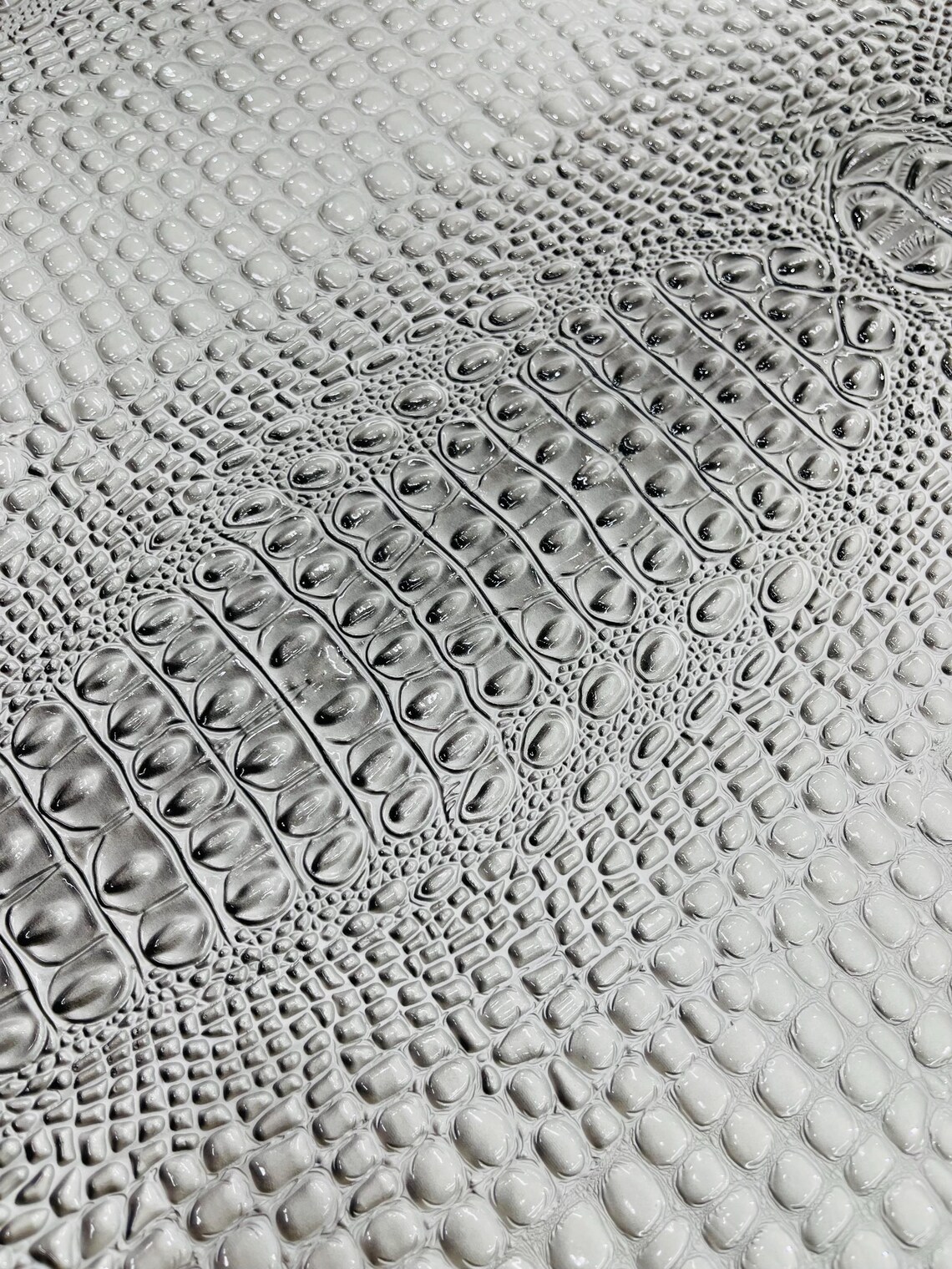Mercury Silver Gator Embossed Vinyl Fabric: Crocodile Faux Leather ...