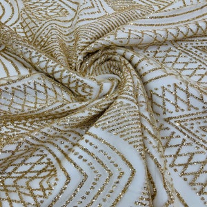 Gold Glitter on Mesh Lace Fabric by the Yard for Wedding Decor Damask ...