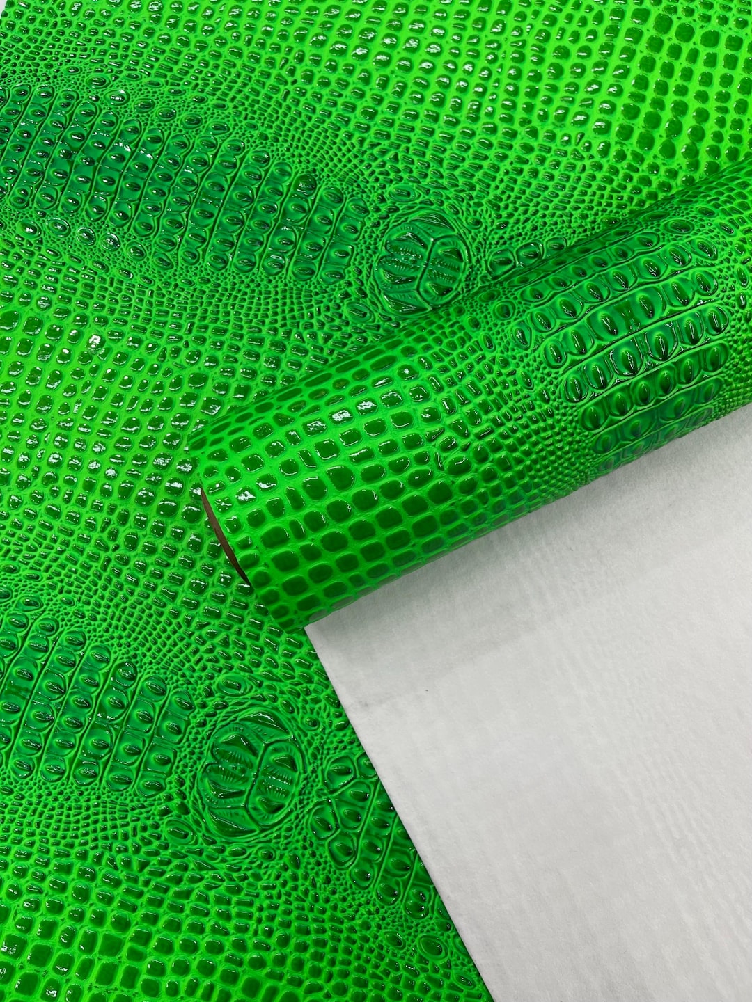 Neon Green Gator Embossed Vinyl Fabric: Crocodile Faux Leather ...