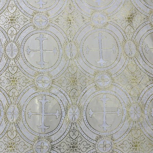 Ivory & Gold Cross Brocade: Religious Jacquard Fabric, 58/60" Wide - Etsy