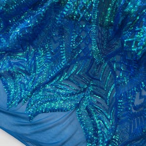 Iridescent Turquoise Sequin Fabric: Royalty Embroidered Mesh, Prom Gown ...