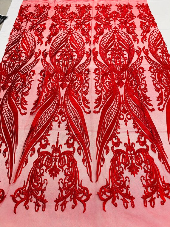 Red Lace Fabric Corded Lace Embroidery on a Mesh Lace Fabric | Etsy