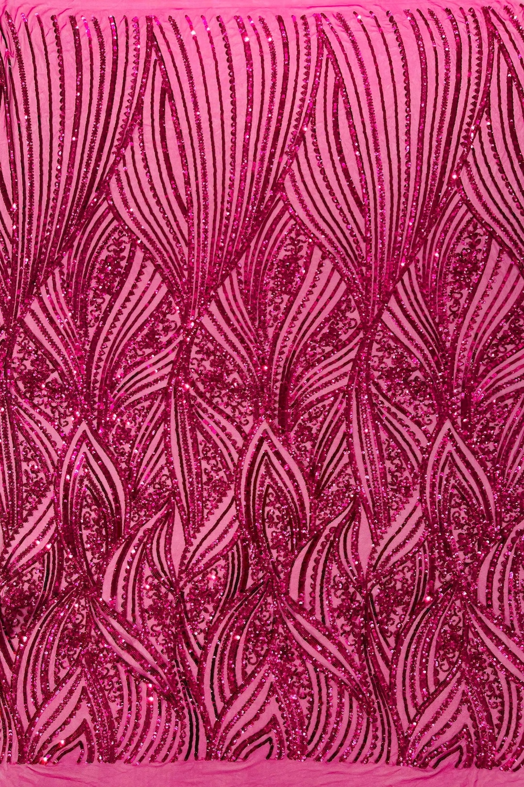 Fuchsia Sequin Fabric: Embroidered Damask Design, 4-way Stretch - Etsy