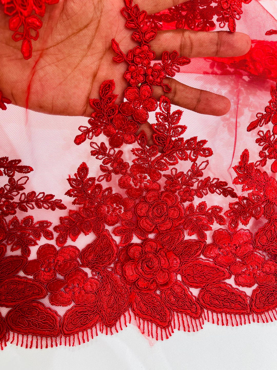 Red 3D Flower Embroidery Lace Fabric by the Yard, Corded 3D Flower ...