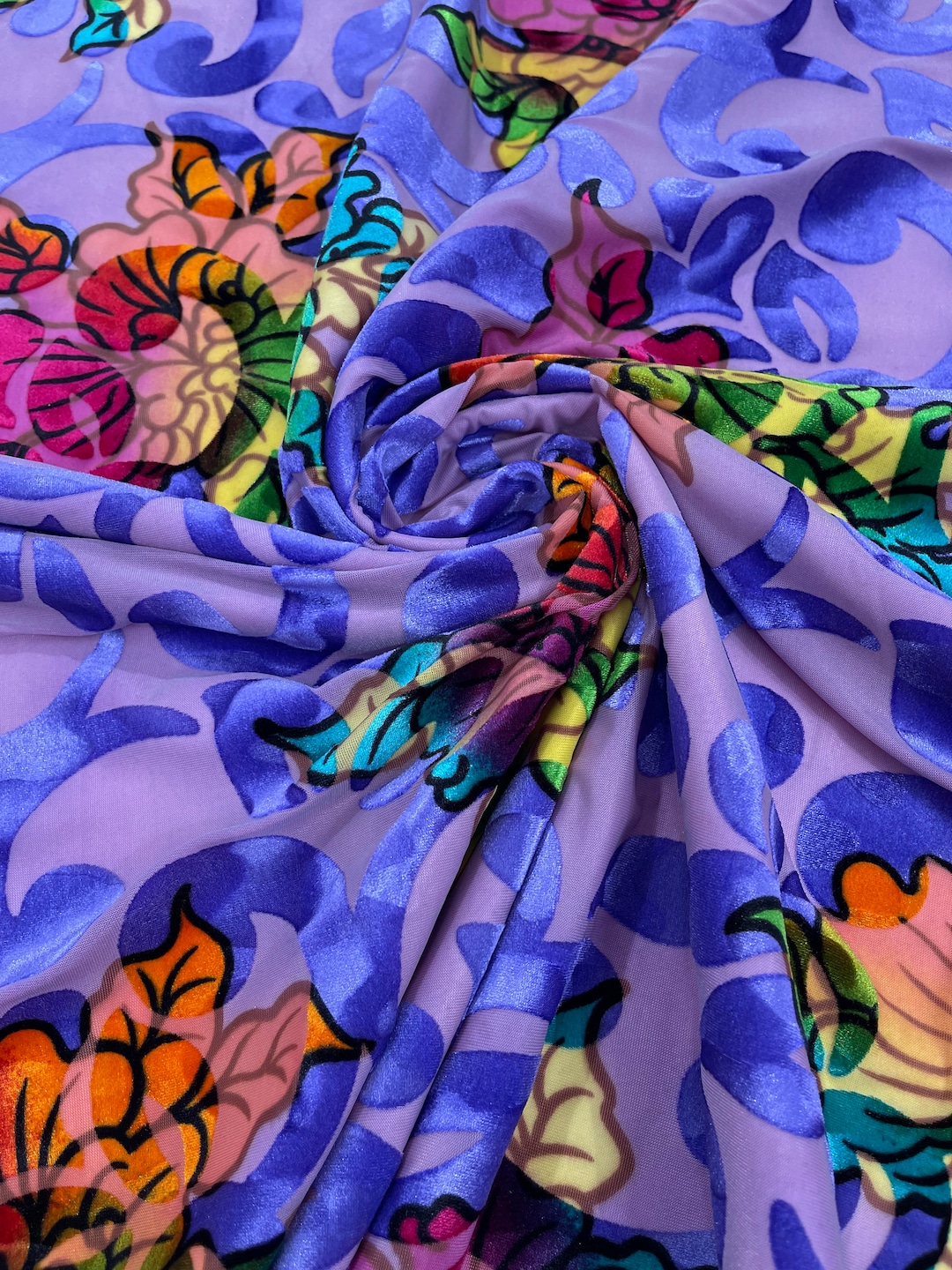 Multi Color Burnout Velvet Floral Design 4 Way Stretch 58/60” | Burnout ...