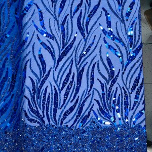 Royal Blue Fashion Beaded Fabric by the Yard | Bridal Heavy Beaded ...