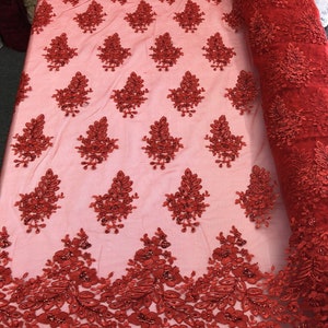 Red Lace Floral Lace Fabric Embroidery With Sequins on a - Etsy