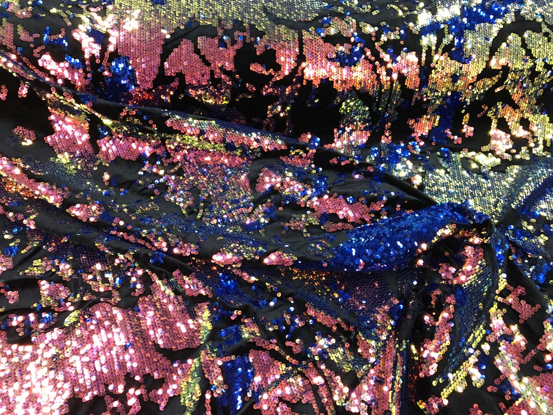 Iridescent Rainbow Sequin on Black Stretch Velvet With Luxury ...