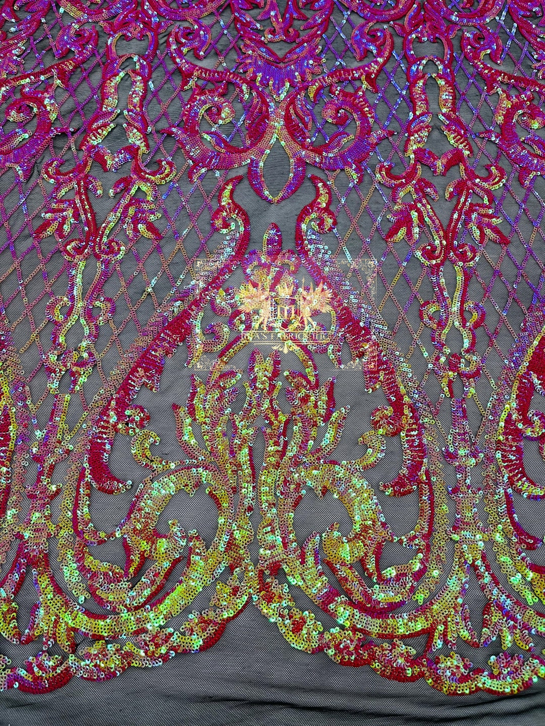 Fuchsia/orange Iridescent Sequins Fabric | 4 Way Stretch Mesh ...