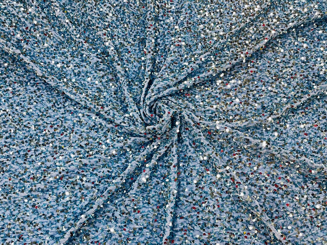 Baby Blue Sequin on Stretch Velvet With Partial Luxury Sequins 5mm ...
