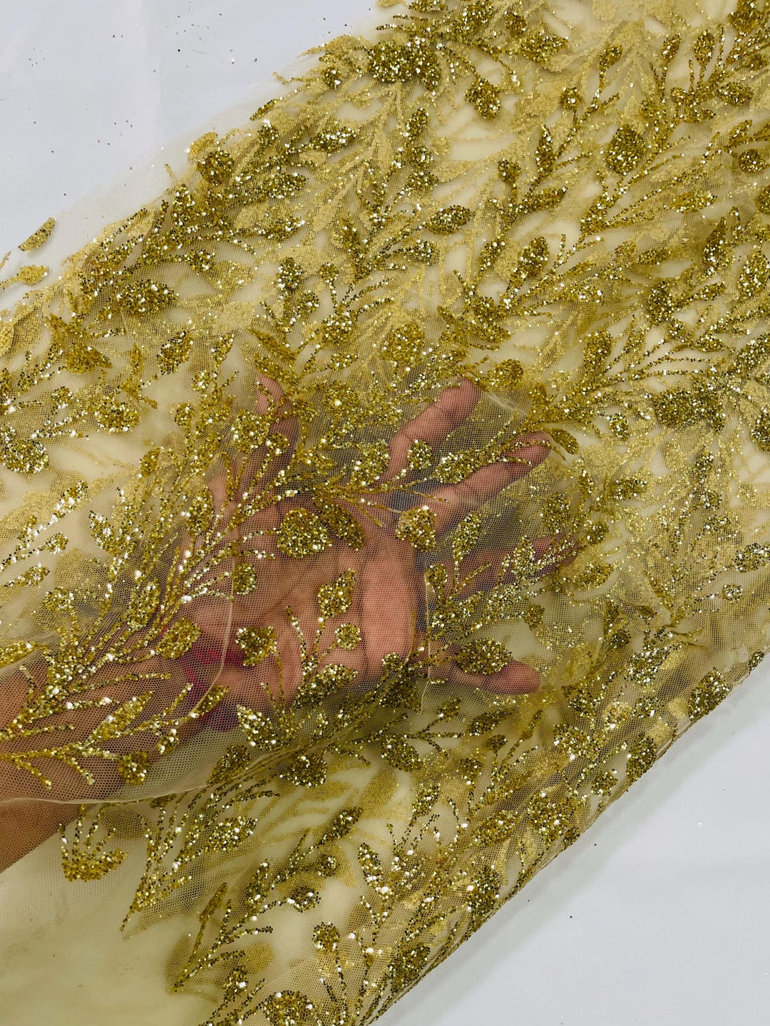Gold Glitter Fabric on Mesh Lace Fabric by the Yard for Wedding Decor ...